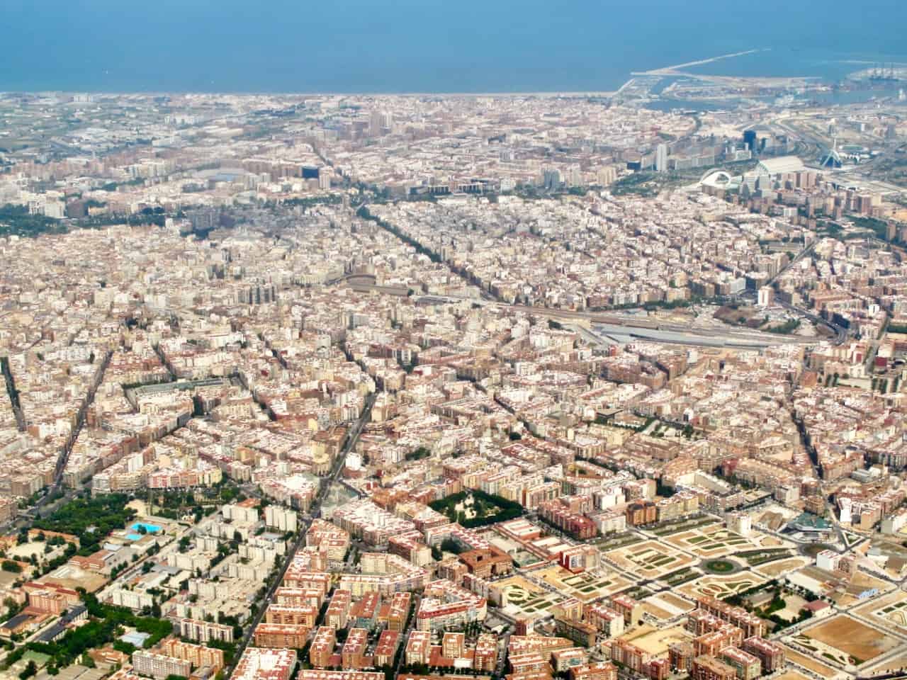 View of Valencia from a plane window.