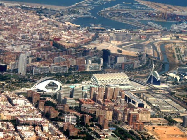 View of Valencia from a plane window.