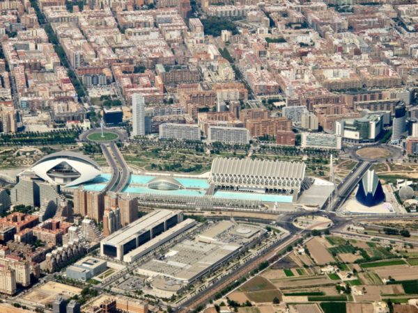 View of Valencia from a plane window.