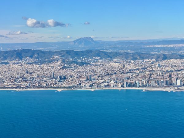 Beautiful view of Barcelona from a plane window