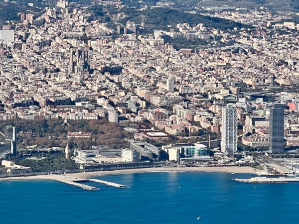 Beautiful view of Barcelona from a plane window