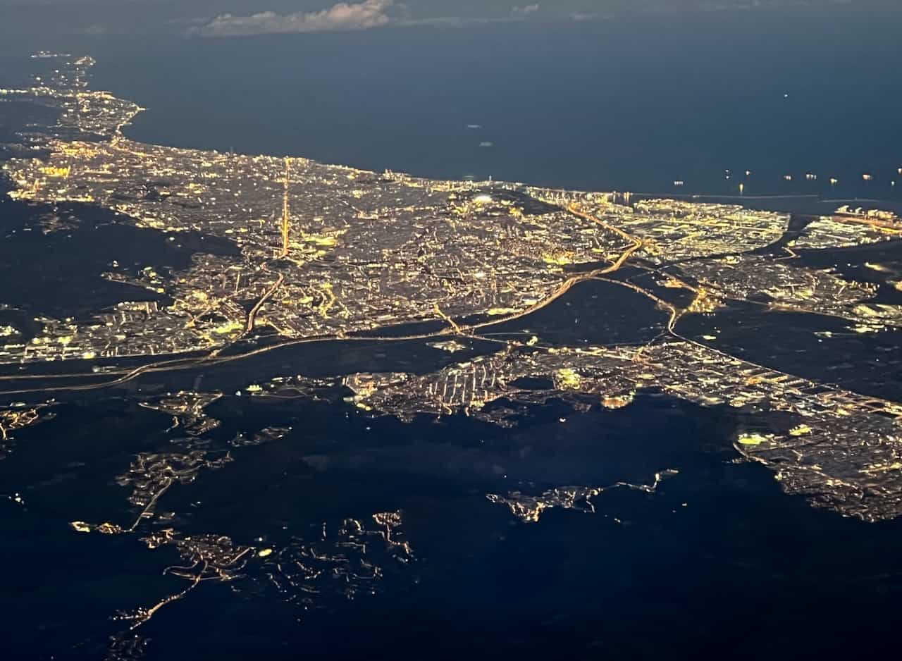 Beautiful view of Barcelona from a plane window