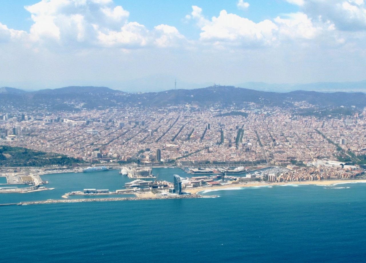 Beautiful view of Barcelona from a plane window
