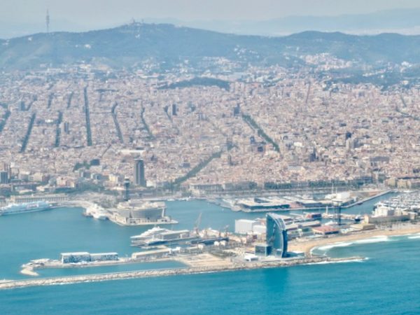 Beautiful view of Barcelona from a plane window