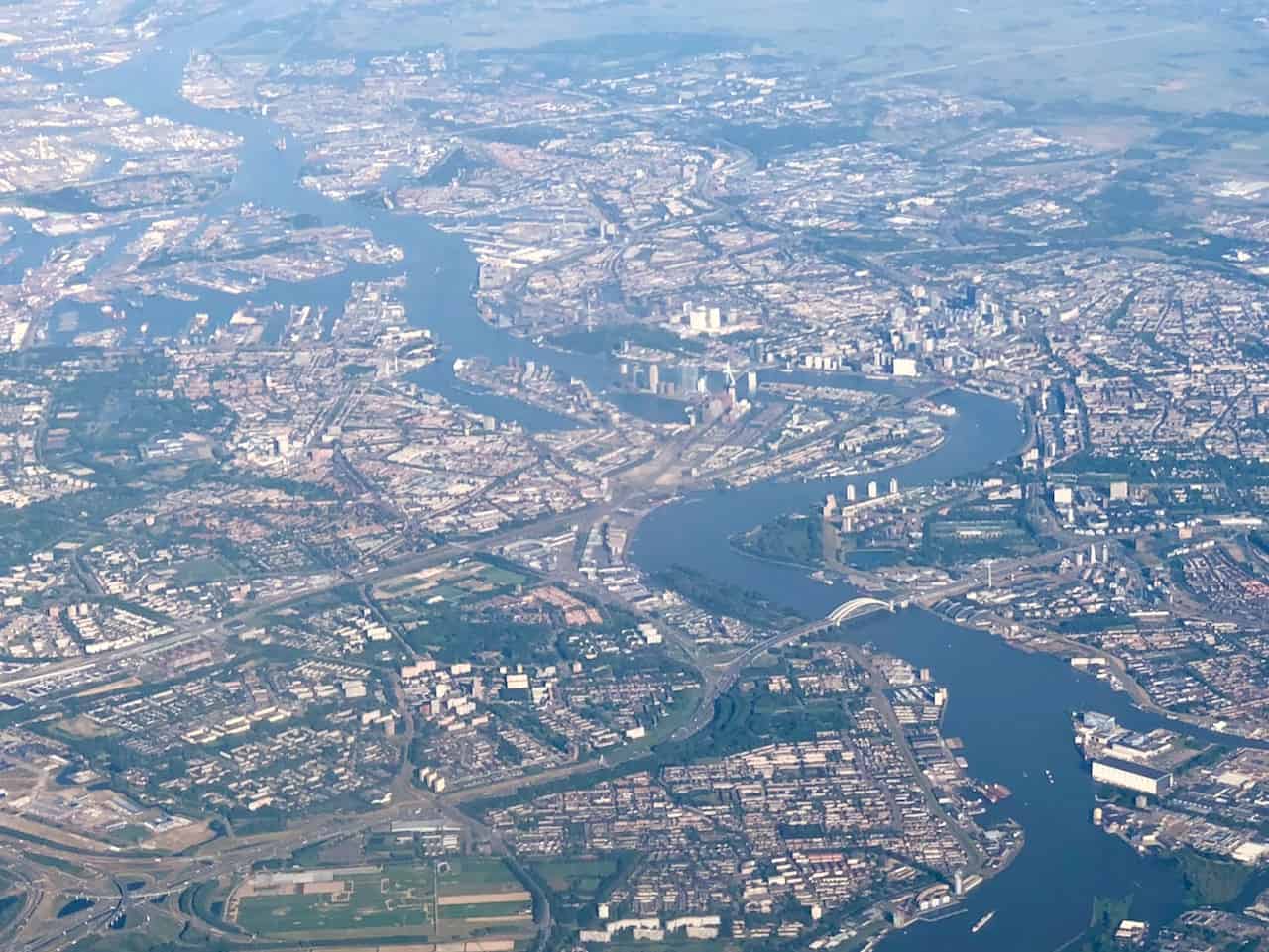Aerial view of Rotterdam from a plane window | Velvet Escape
