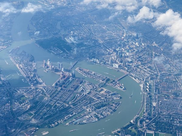 Aerial view of Rotterdam from a plane window | Velvet Escape