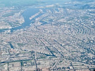 Beautiful views of Amsterdam from a plane window