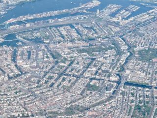 Beautiful views of Amsterdam from a plane window