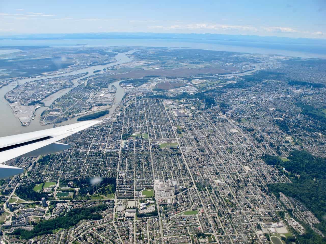 Aerial view of Vancouver (BC) from a plane window
