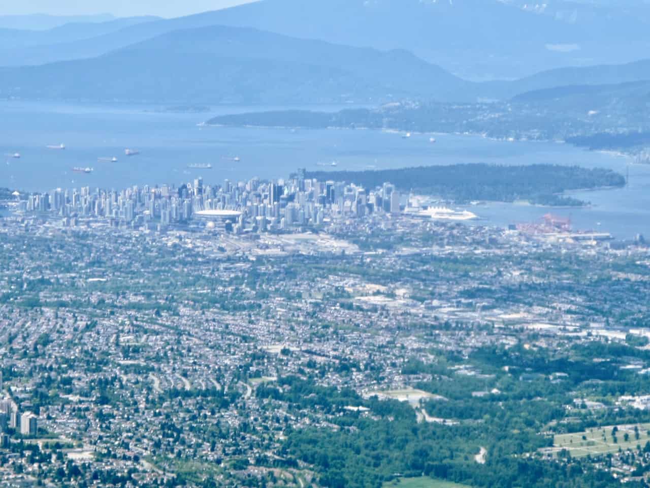 Aerial view of Vancouver (BC) from a plane window