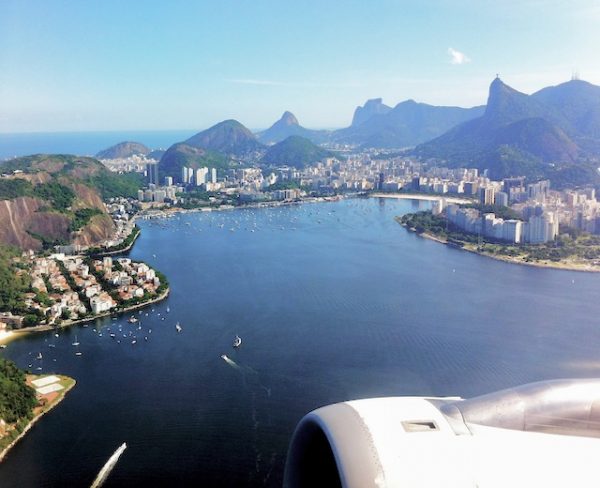 Spectacular view of Rio de Janeiro from a plane window