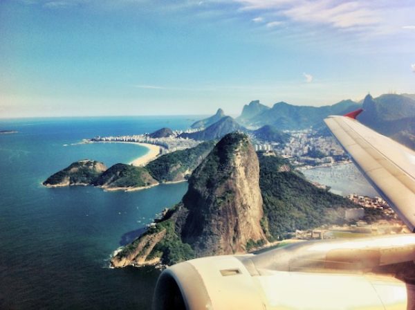 Spectacular view of Rio de Janeiro from a plane window