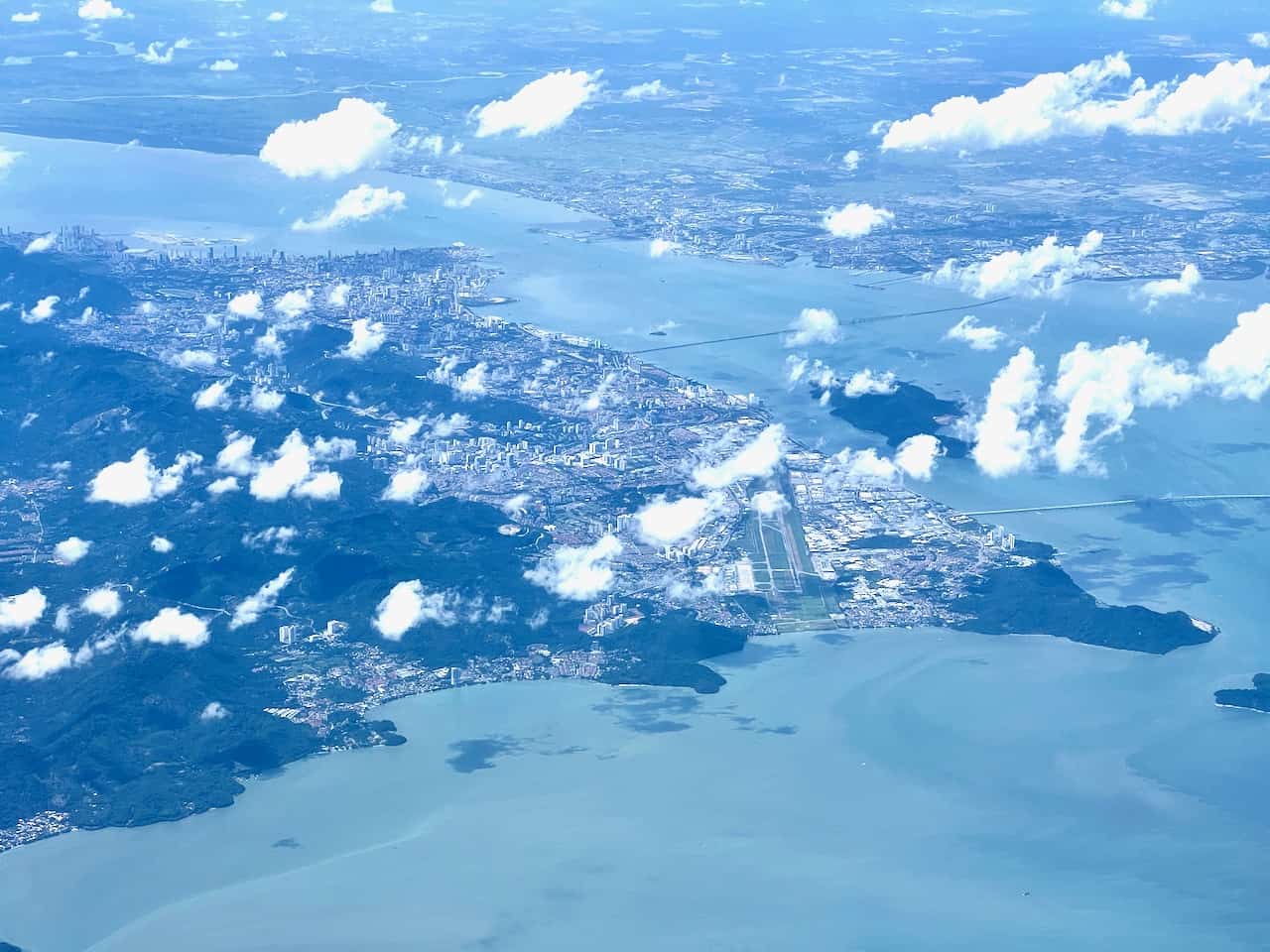 Beautiful view of Penang Island from a plane window